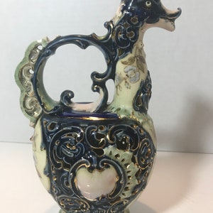 Antique Zsolnay Openwork Glazed Ceramic Figural Handled Pitcher, Form ...