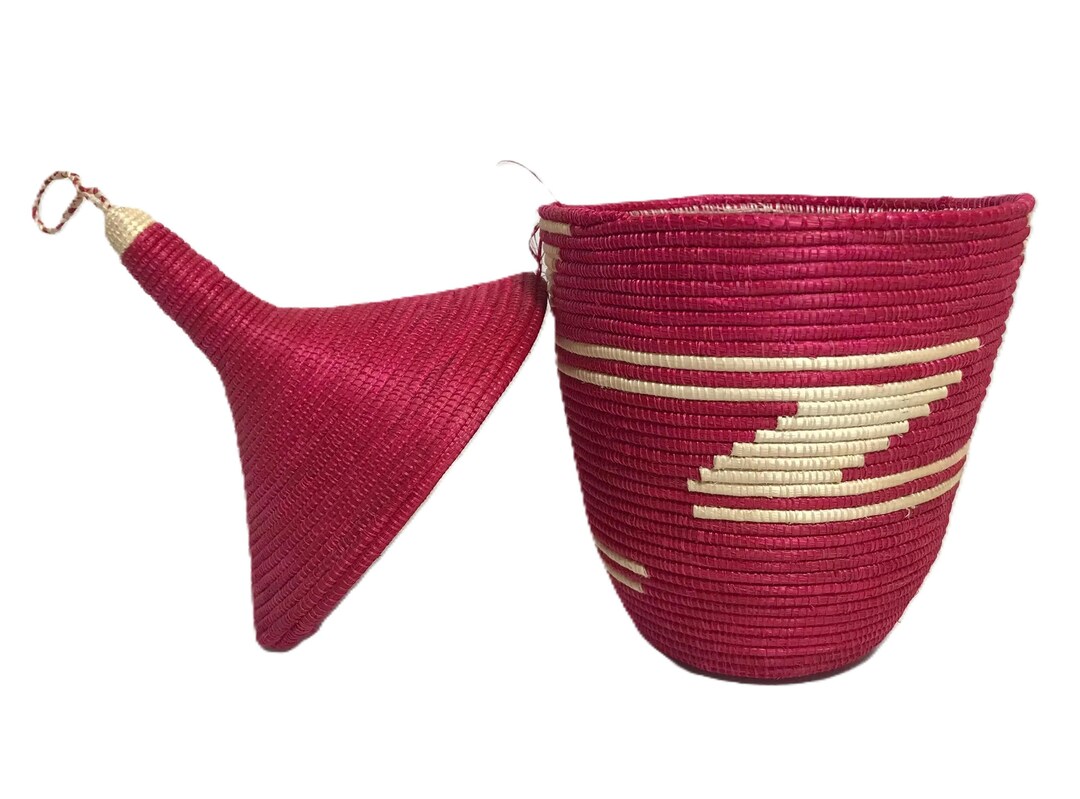 Vintage Native American Style Coiled Basket With Lid, Southwest Pink ...