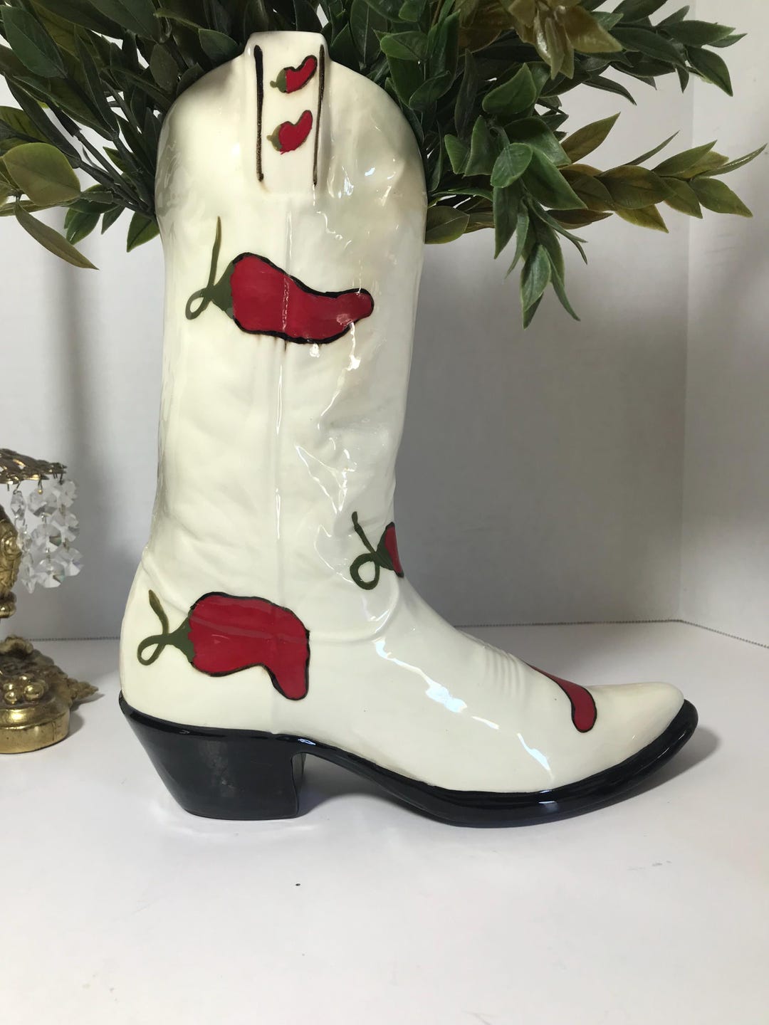 Vtg Art Pottery Boot Planter, Vtg Ceramic Cowboy Boot Planter, White ...