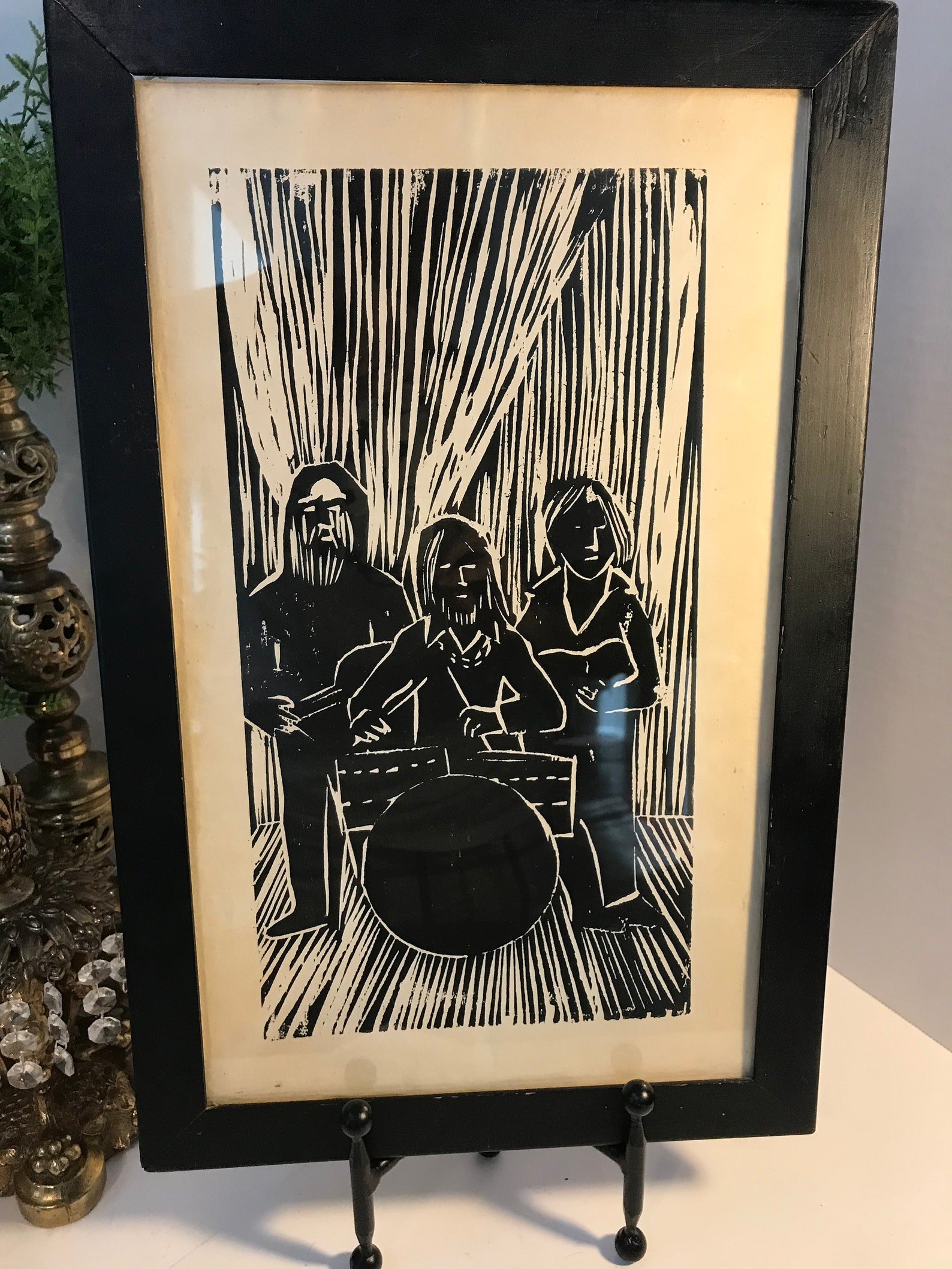 Vintage Band Art, Vintage Black White Musician Art, Vtg Linocut Black ...