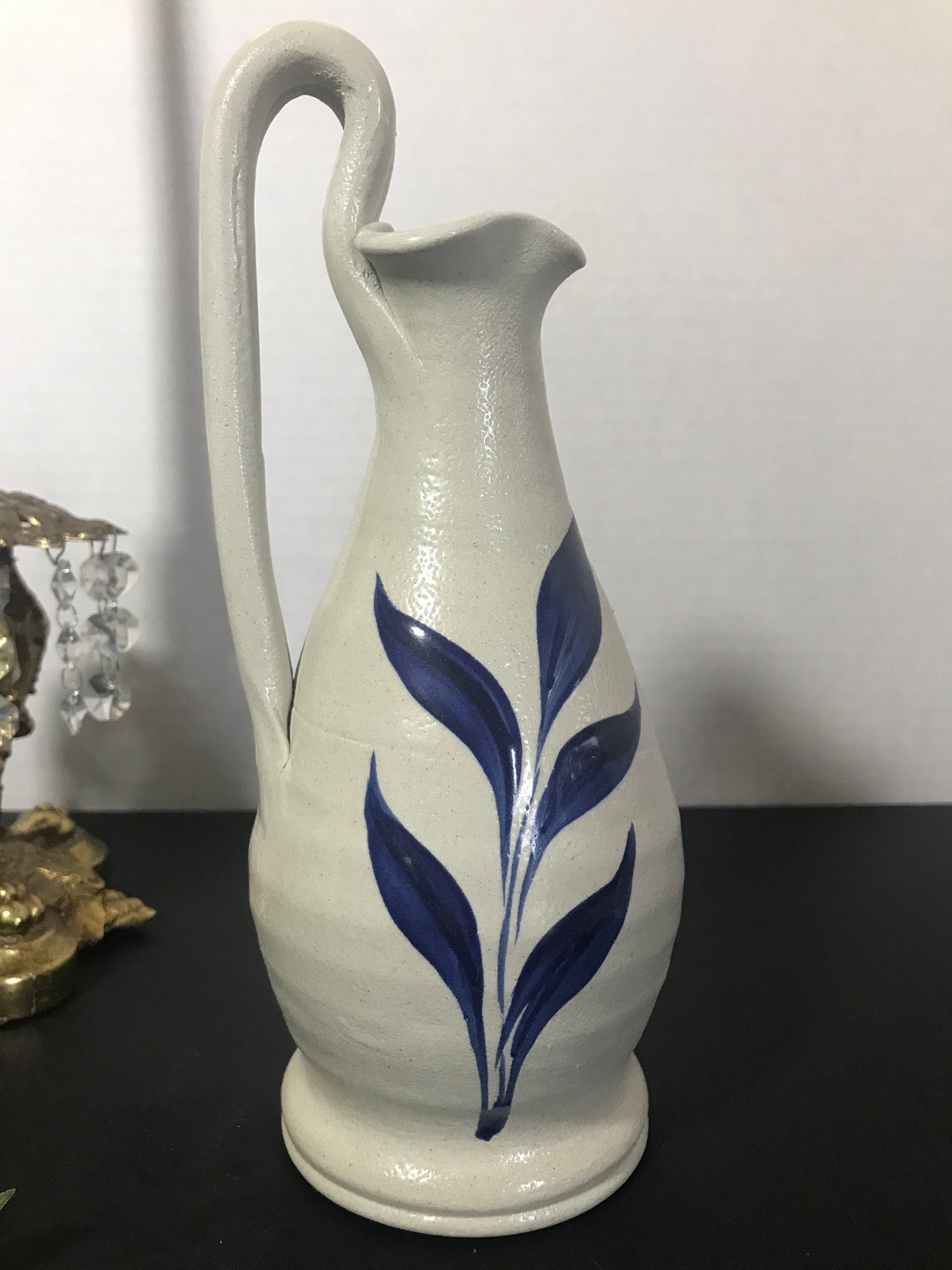Vintage Ceramic Small Pitcher, Signed, Vintage Beige and Blue ...