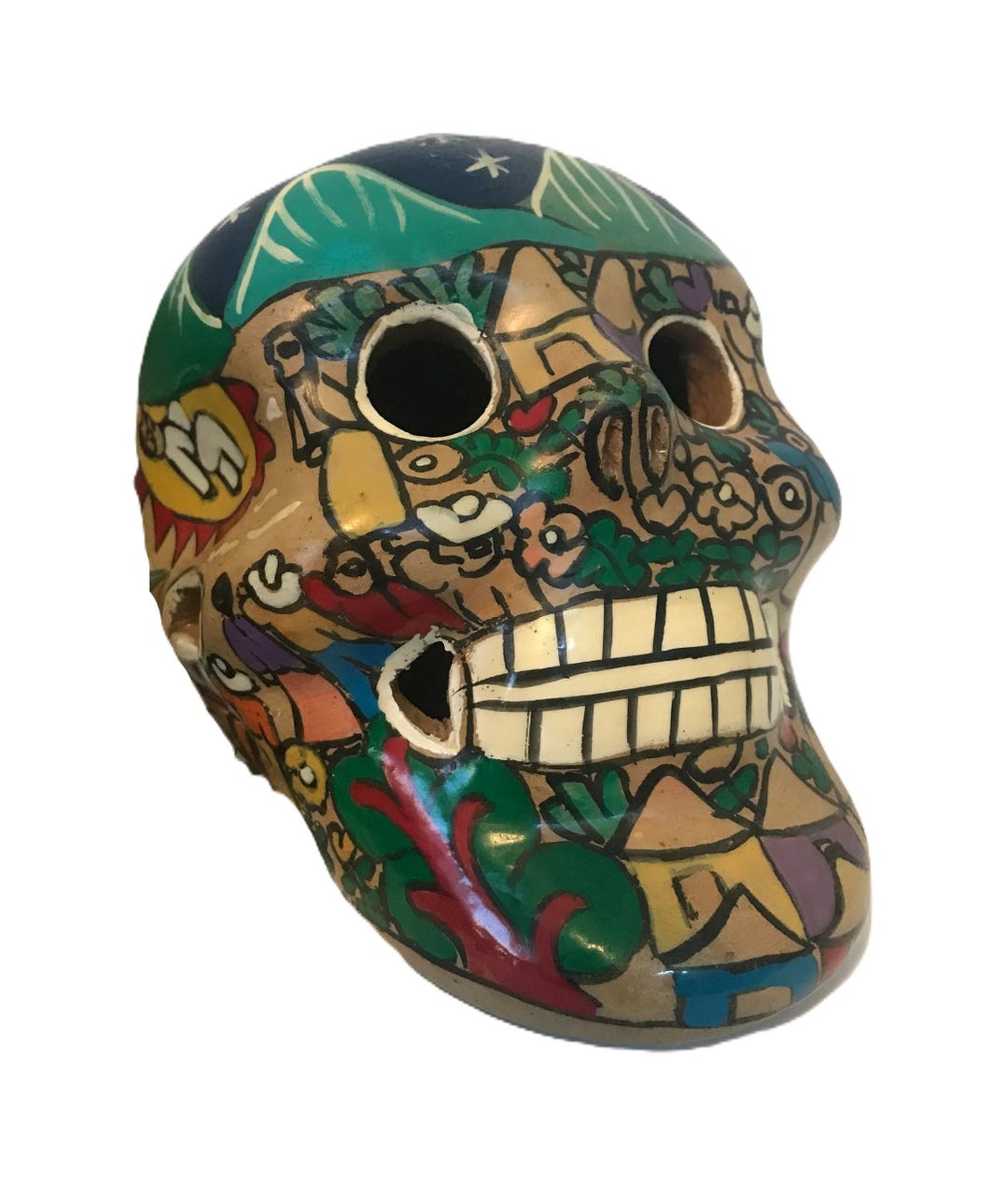 Vintage Ceramic Skull, Day of the Dead Ceramic Skull, Vintage Tonala ...