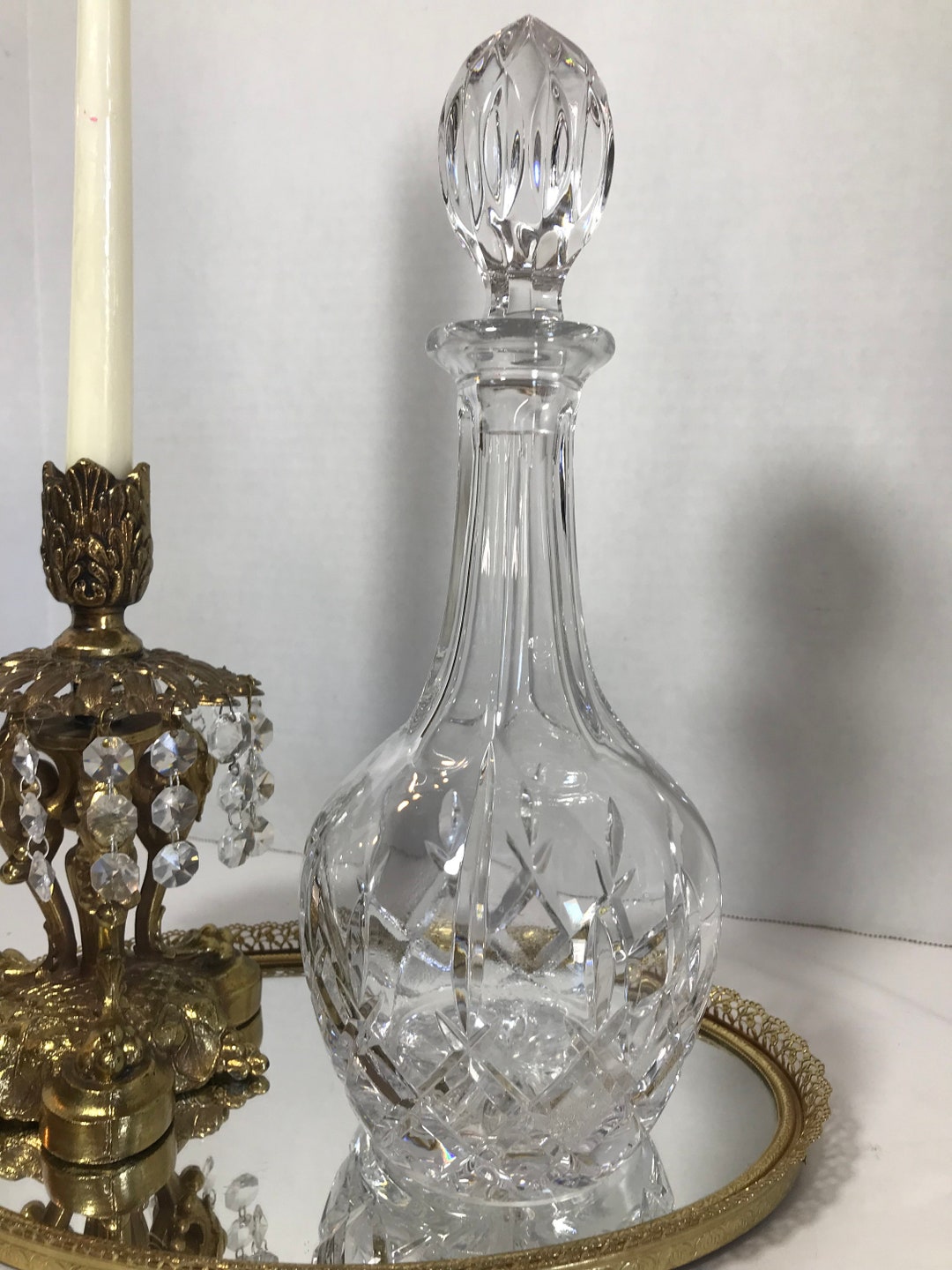 Vintage Crystal Cut Glass Tall Decanter, Elegant Glass Bar Decanter ...