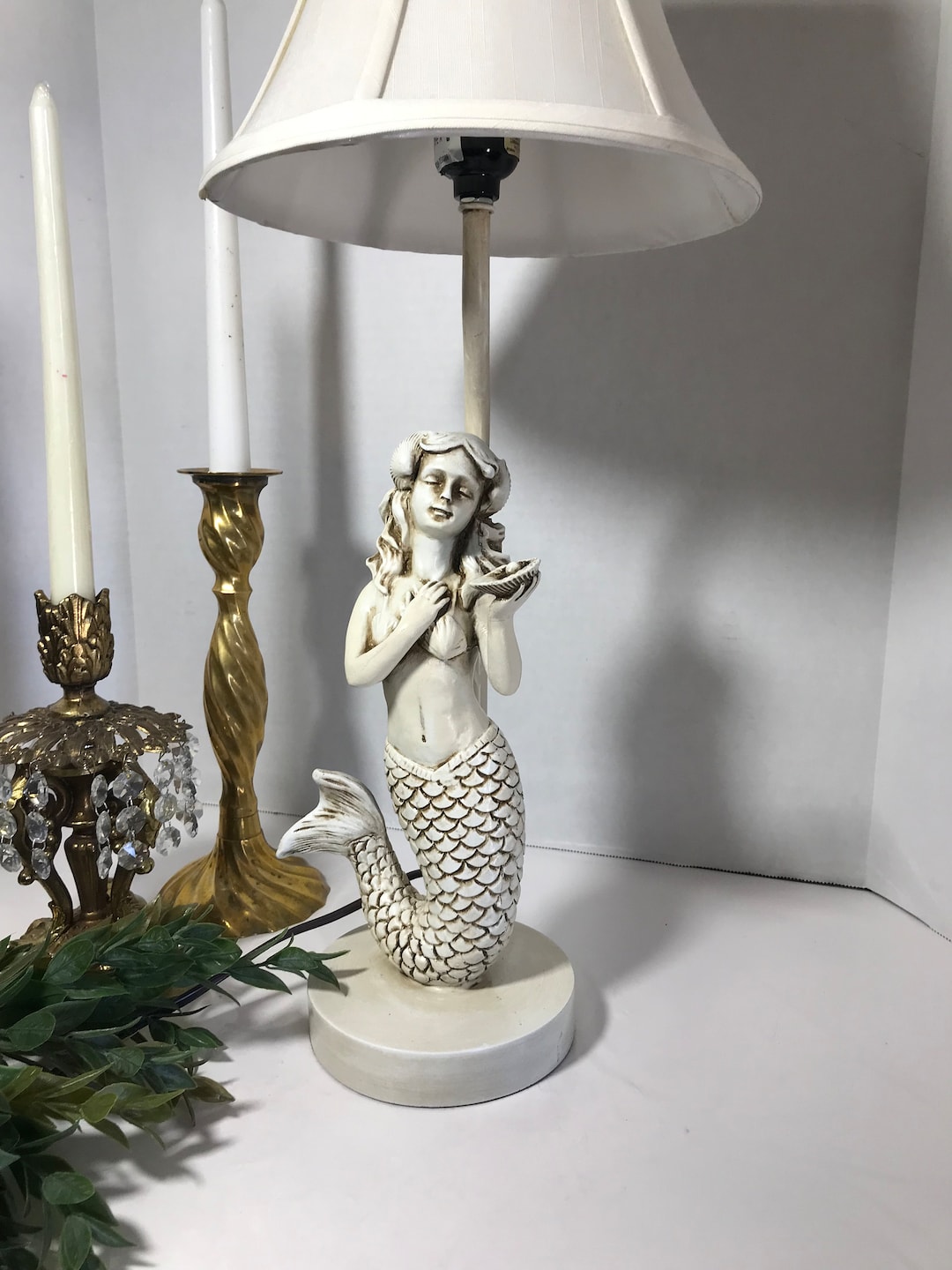 Vintage Mermaid Lamp, Vtg off White Mermaid With Shell Table Lamp ...