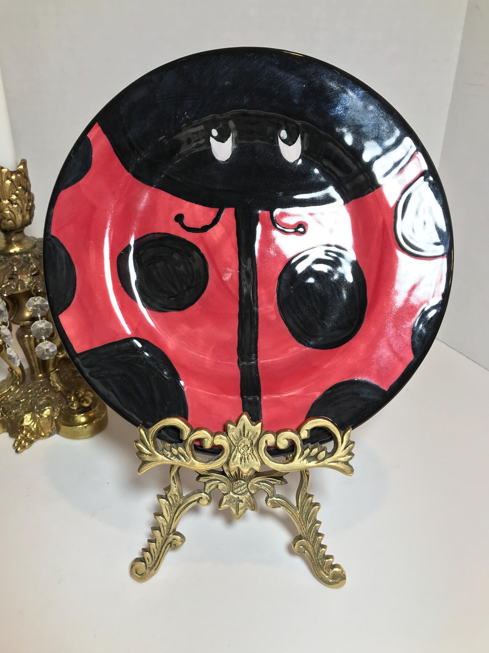 Vintage Hand Painted Ceramic Red and Black Ladybug Decorative Plate 8.5 ...
