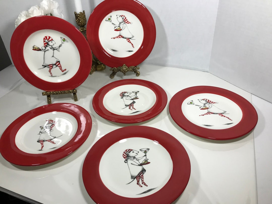 Kate Williams Mouse and Cocktails 8" Plate, Kate Williams Red & White ...