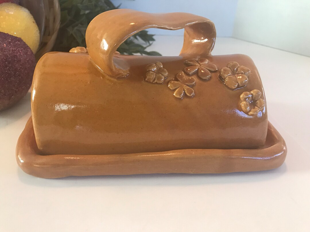 Art Pottery Unique Butter Dish, Signed, Ceramic Golden Yellow Butter ...