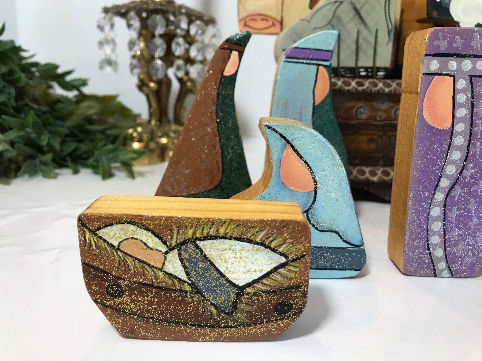 Vintage Wood Block Nativity Set, Vtg Hand Painted Block Style Nativity ...