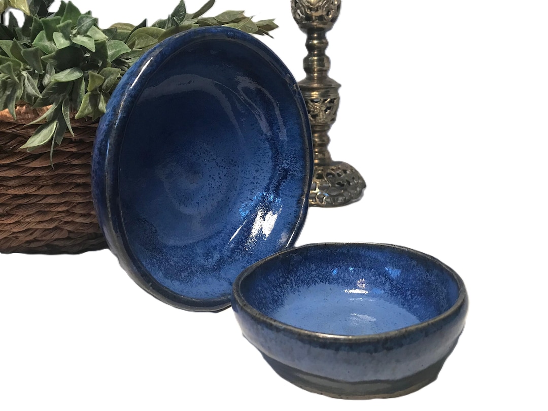 Blue Art Pottery Glazed Ceramic Small and Large Blue Bowls, Handmade ...