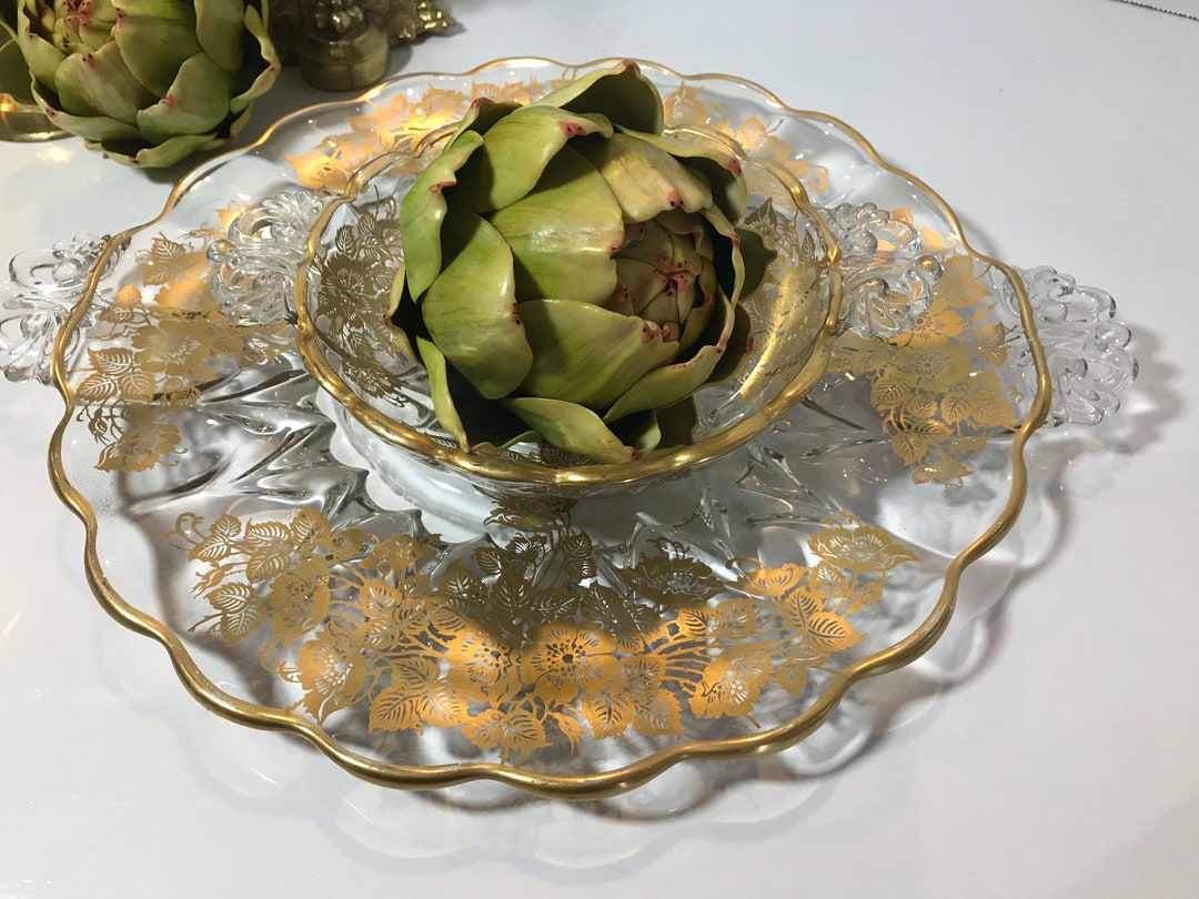 Vintage Victorian Style Glass and Gold Plate Set, Elegant Glass and ...