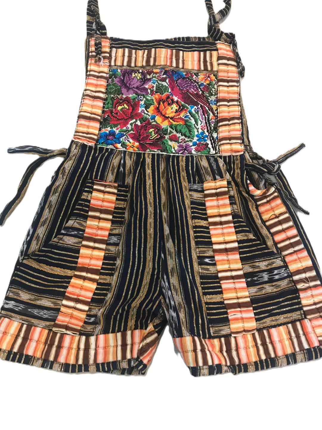 Vintage Pinafore Style Shorts Romper, Vtg Mixed Patterns Overalls Style ...
