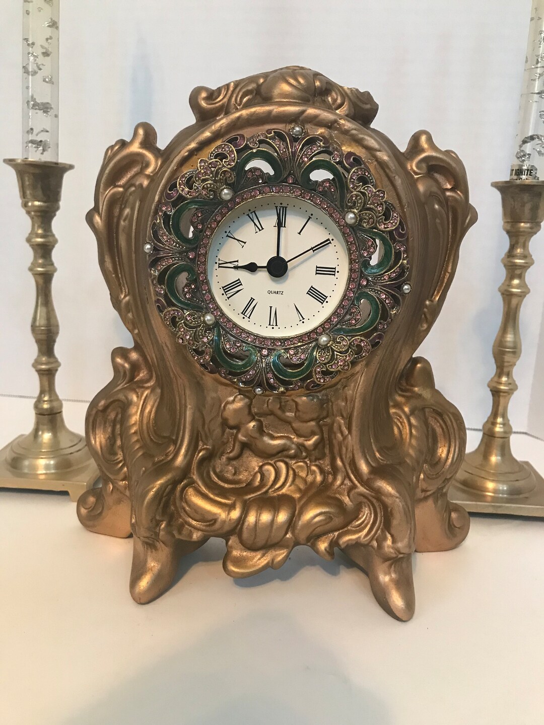 Hollywood Regency DIY Mantle Clock, Vintage Gold Mantel Clock ...