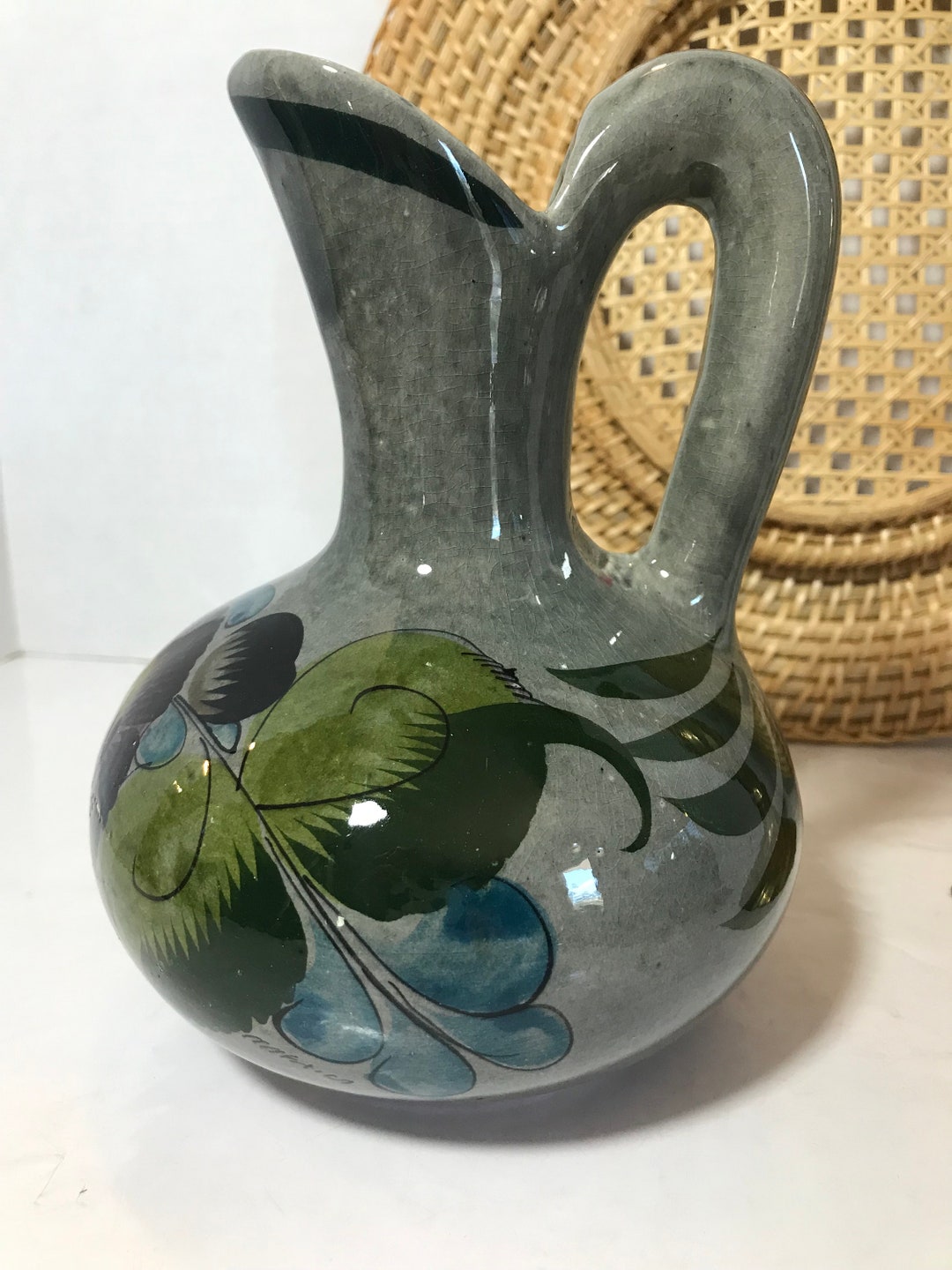 Tonala Art Pottery Pitcher Vase Hand Painted Florals, Tonala Mexican ...