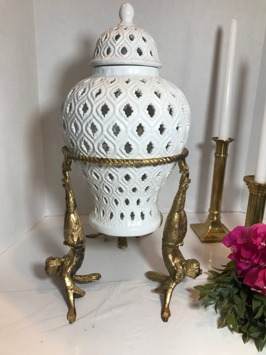 Unique Cast Iron Vase Holder, Art Deco Style Acrobat Tripod Vase Stand ...