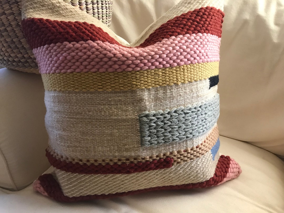 Wool Textured Color Blocked Pillow Cover, Boho Wool Woven Multi Texture Color Block Pillow Cover ...