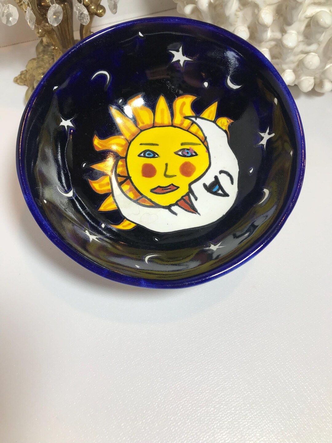 Vintage Ceramic Sun, Moon and Stars Footed Bowl, Art Pottery Hand ...