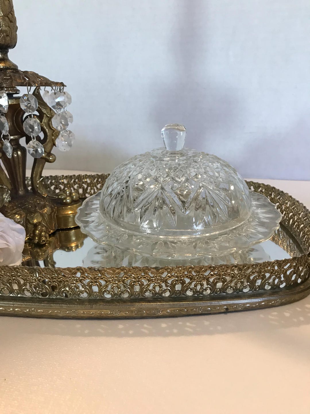 Vintage Crystal Butter Serving Dish, Vtg Glass Elegant Butter Keeper ...