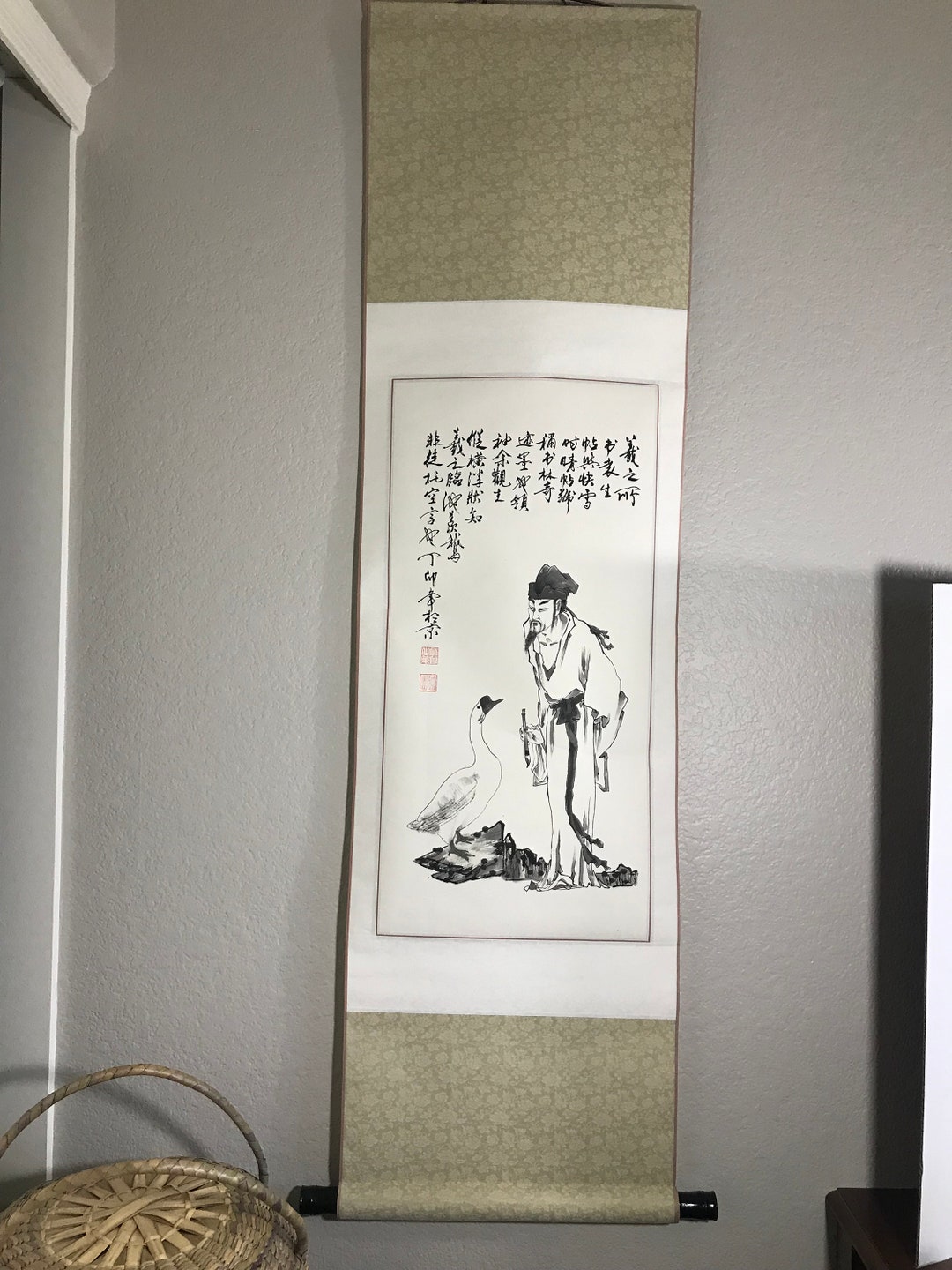 Vintage Chinese Scroll Art, Vtg Asian Scroll Painting on Paper ...
