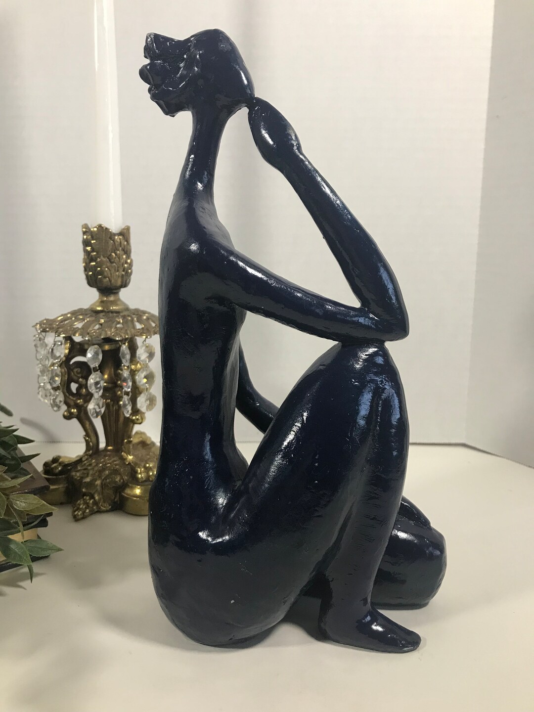 Unique Kneeling Lady Blue Statue, Whimsical Minimalist Style Blue ...