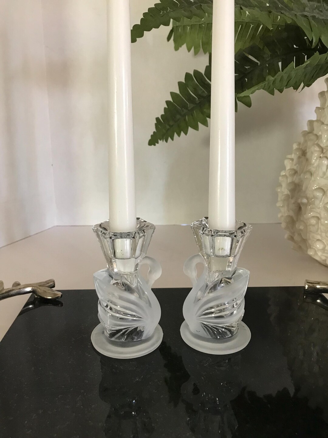 Vintage Crystal Swan Candle Holders, Vintage Elegant Swan Glass Candle ...