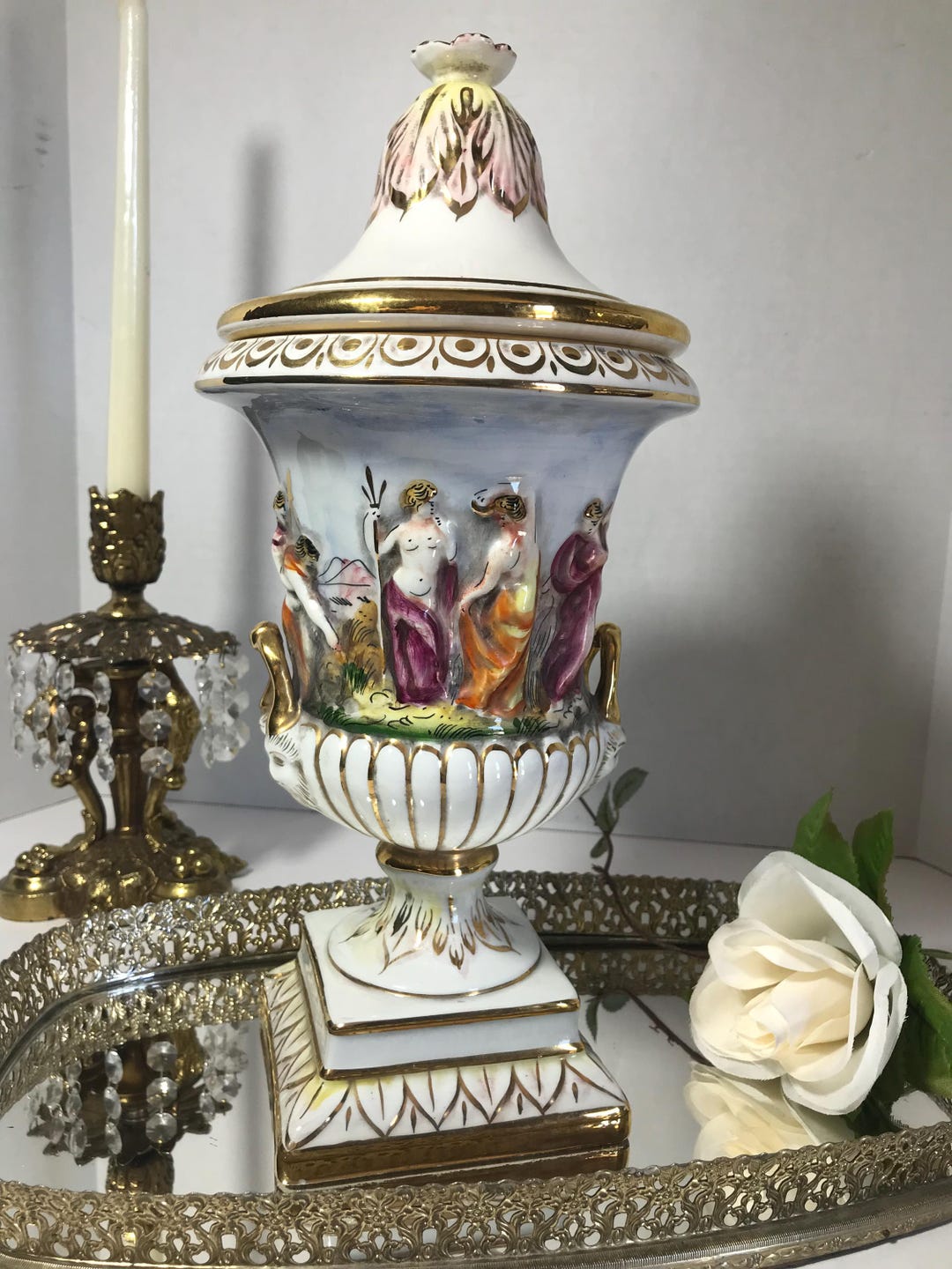 Vintage 1960s Capodimonte Italian Porcelain Covered Urn, Vintage ...