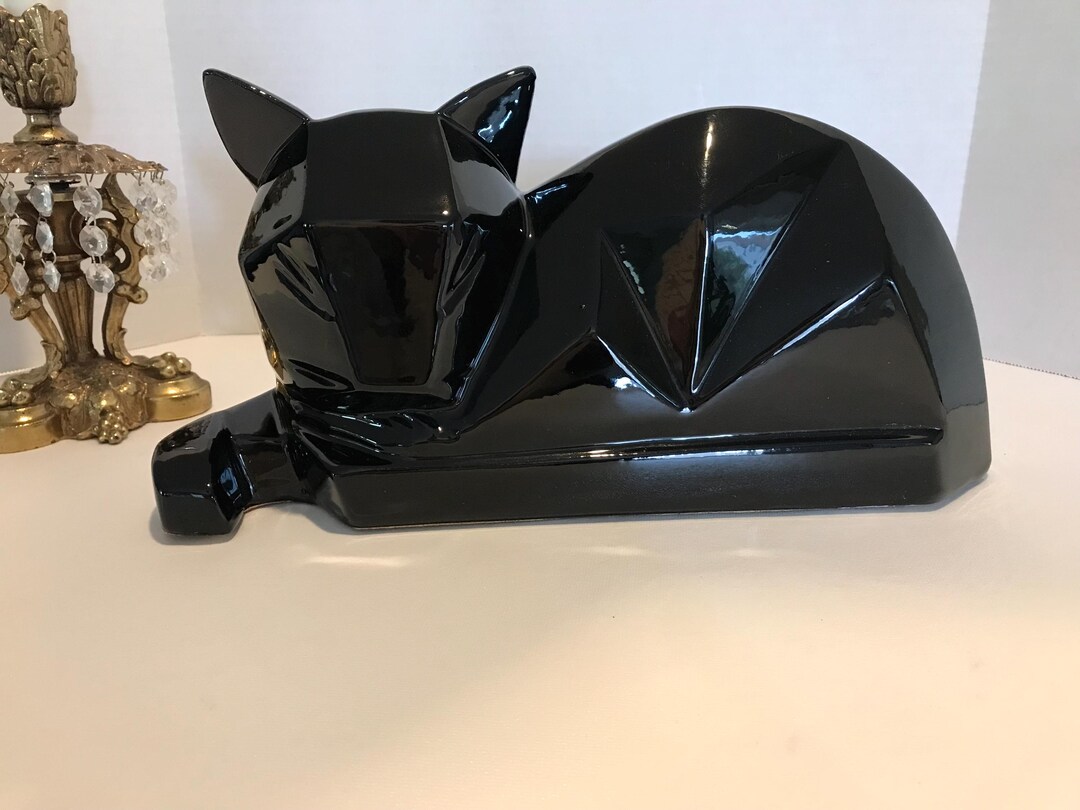 Vintage Modern Cat Ceramic Statue, Cubist Style Black Cat Statue ...