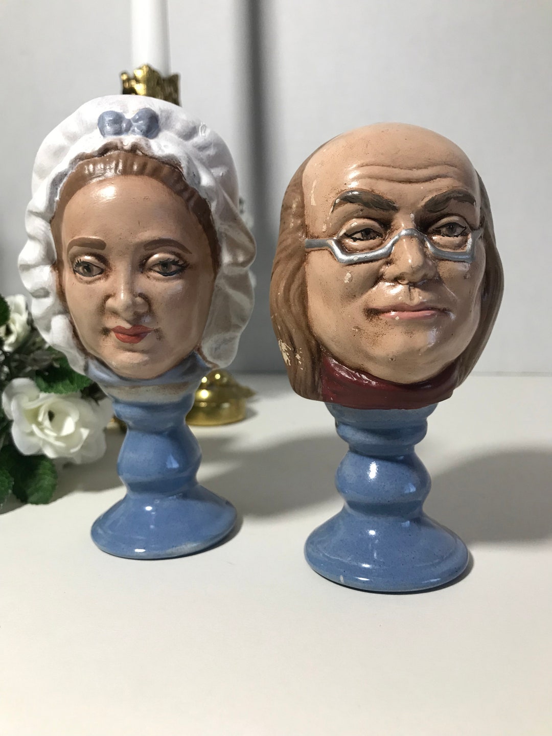 Vintage Chess Piece Figurines, Vintage Ceramic Ben Franklin and Betsy ...