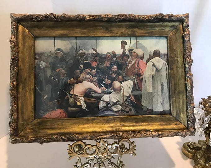 Vintage Ilya Repin Print in Refurbished Original Frame, Reply of the ...