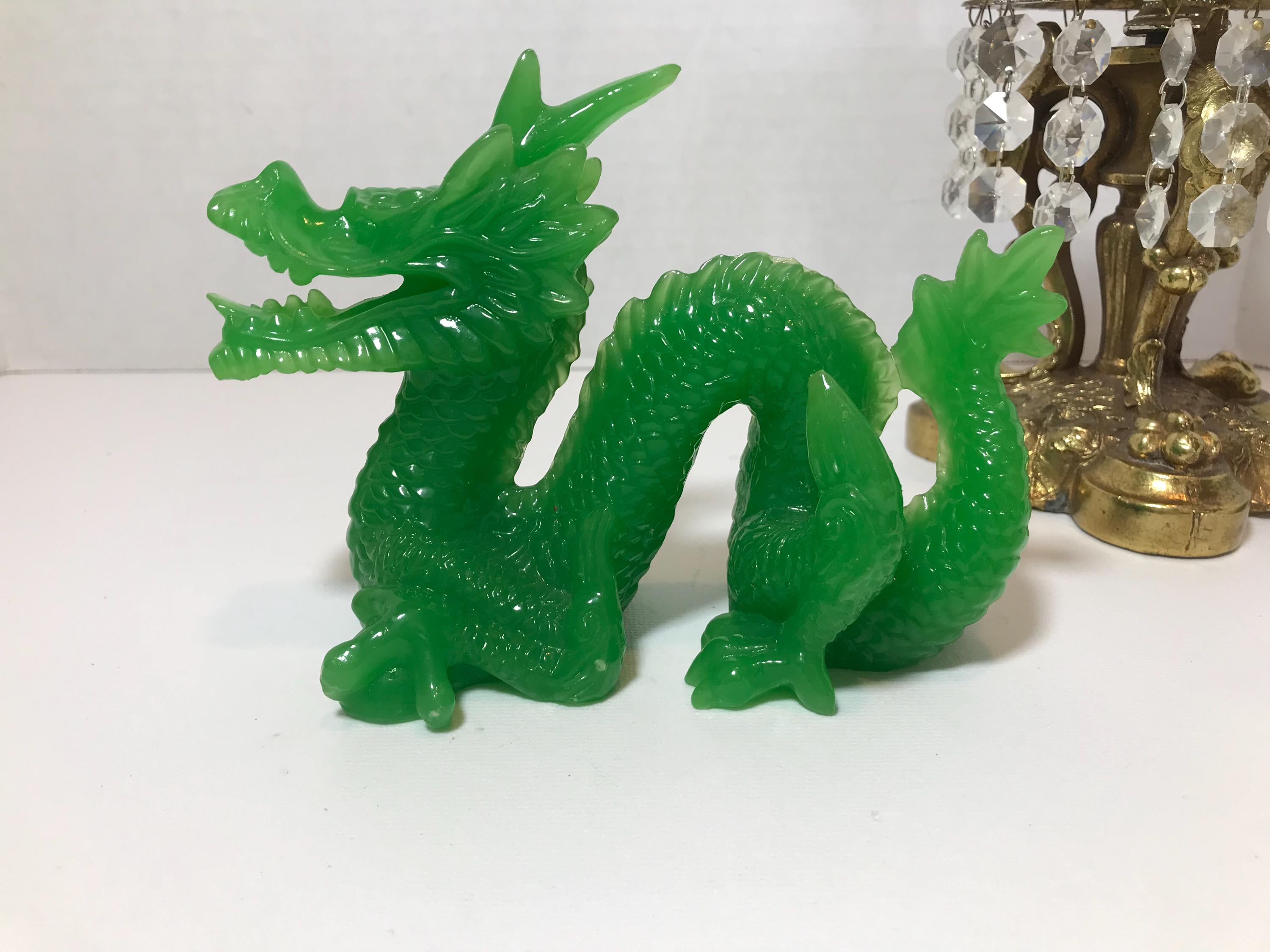 Vintage Asian Dragon Statue, Vtg Chinese Vibrant Green Dragon Resin ...