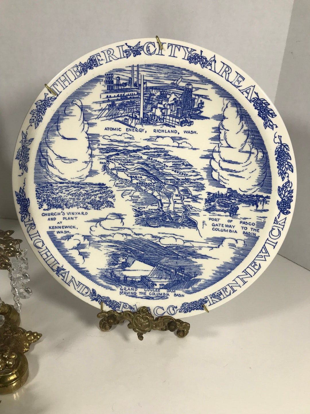 Vernon Kilns Blue and White Plate, Vernon Kilns Washington Tri City ...