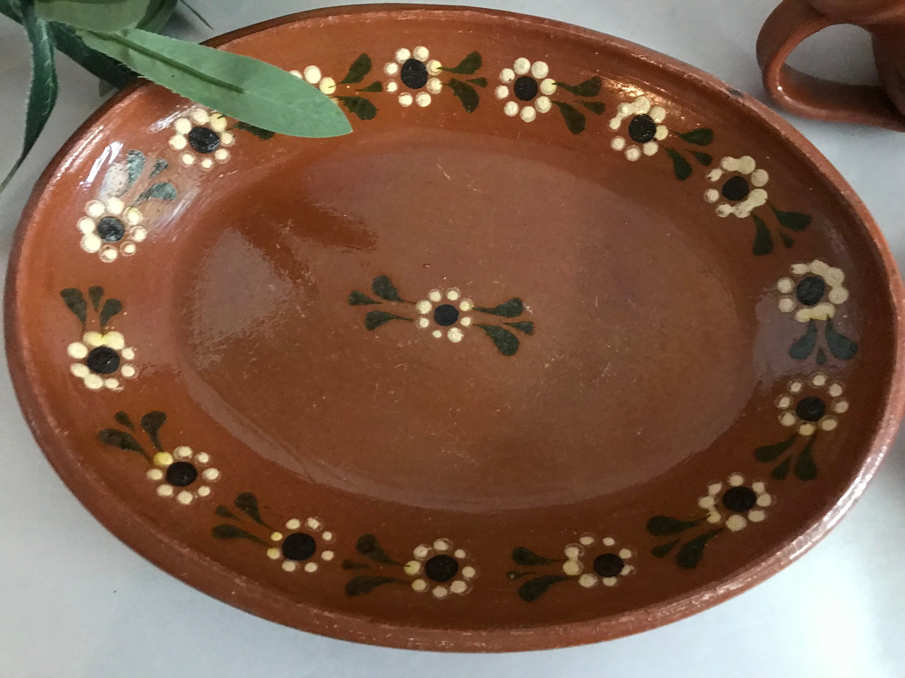 Vintage Mexican Hand Painted Ceramic Serving Dish Set, Vtg Terracotta ...