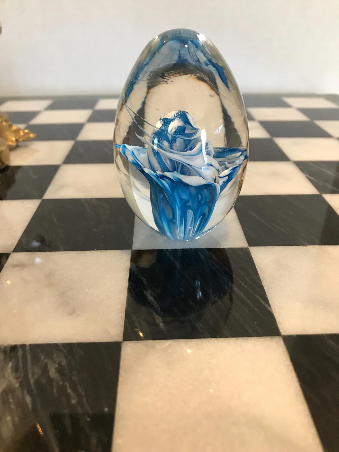 Vintage Charles Friedman Glass Paperweight, Unique Blue and Clear Glass ...