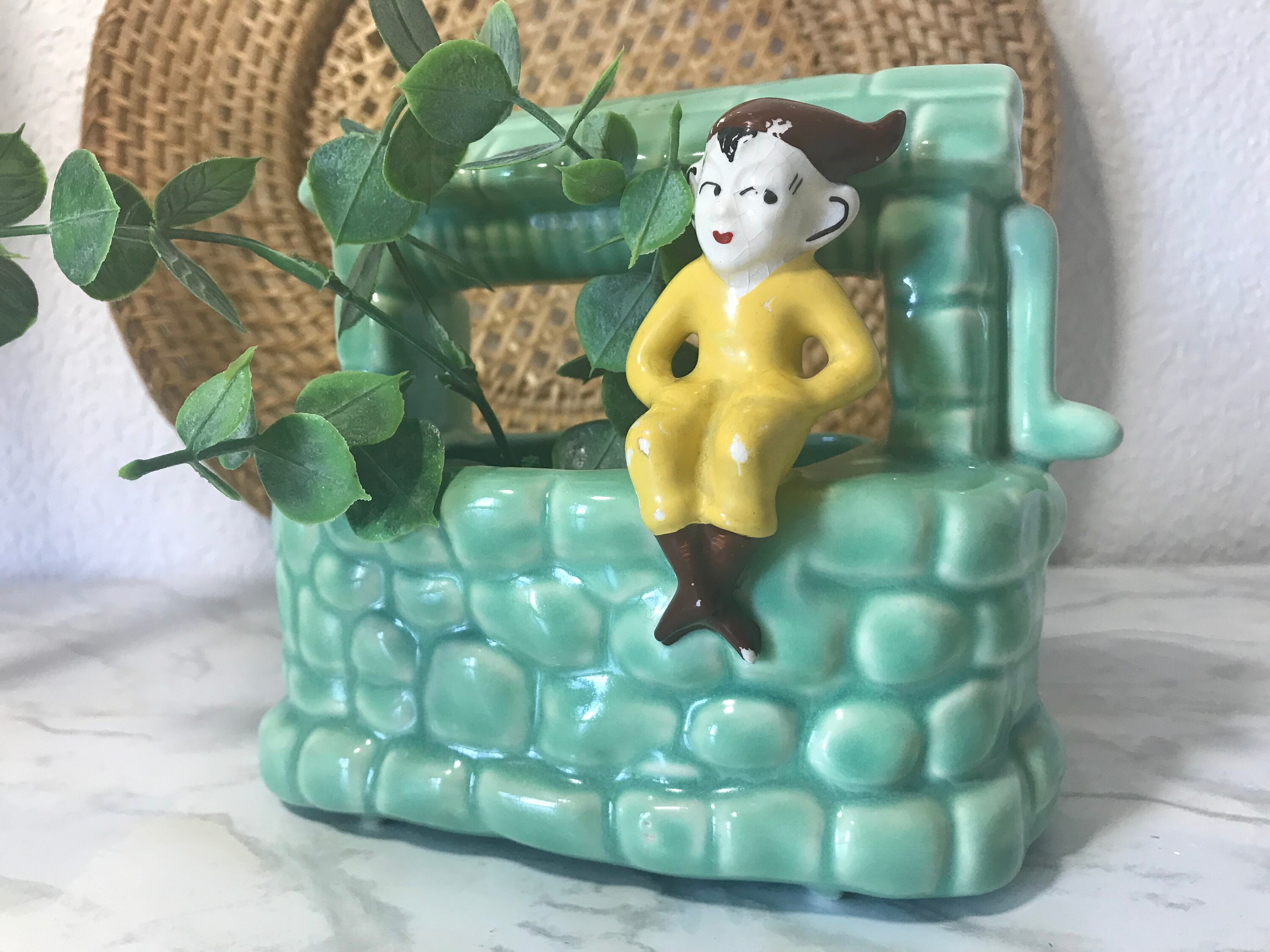 Vintage 1940s Pottery Ceramic Elf Green Wall Planter Vintage - Etsy
