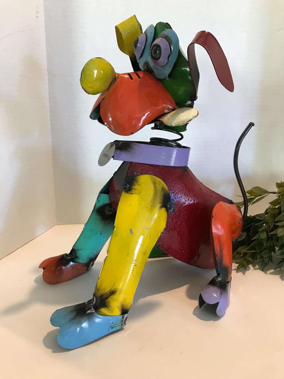 Colorful Metal Dog Statue, Vibrant Metal Dog With Spring Neck Front ...