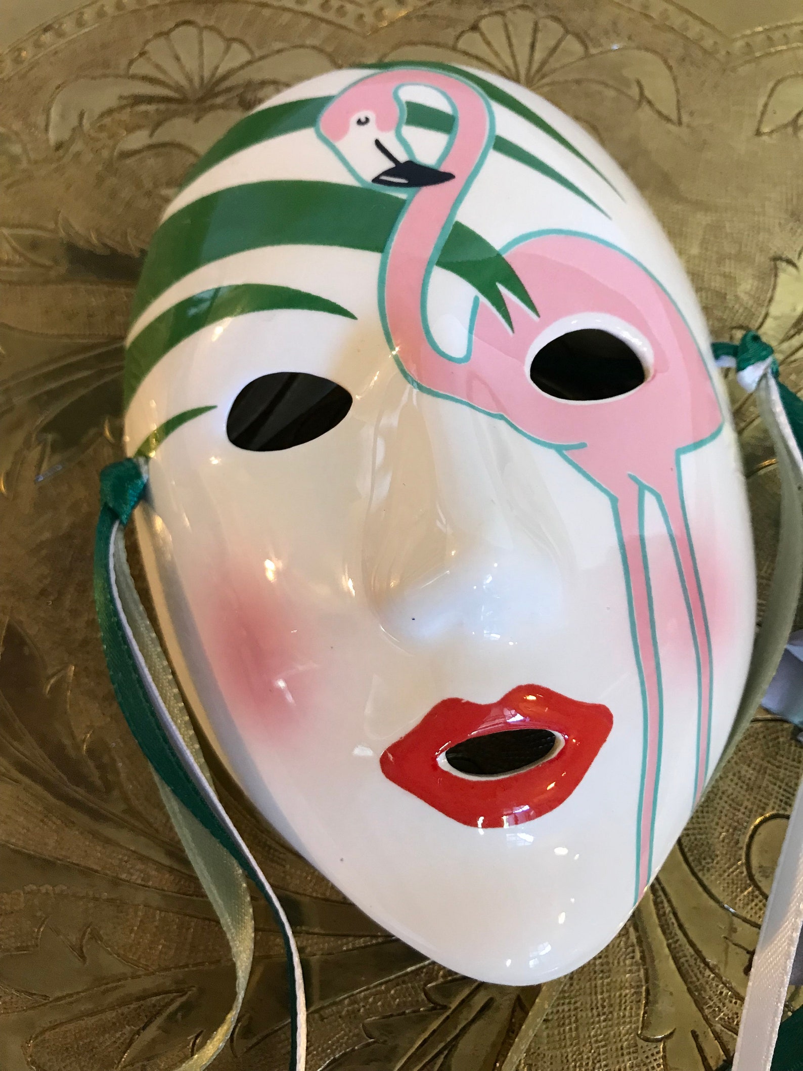 Vintage Vandor Japan Ceramic Wall Mask With Ribbons and Flamingo ...