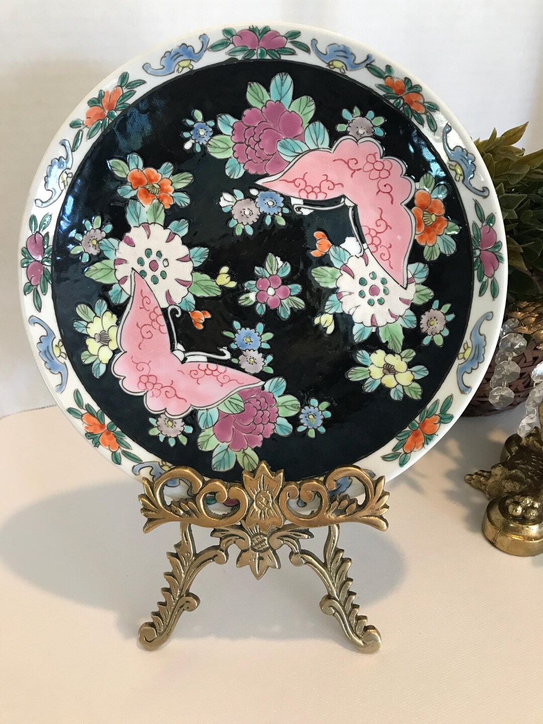 Vintage Japanese Porcelain Ware Hand Painted Plate, Vtg Famile Rose ...