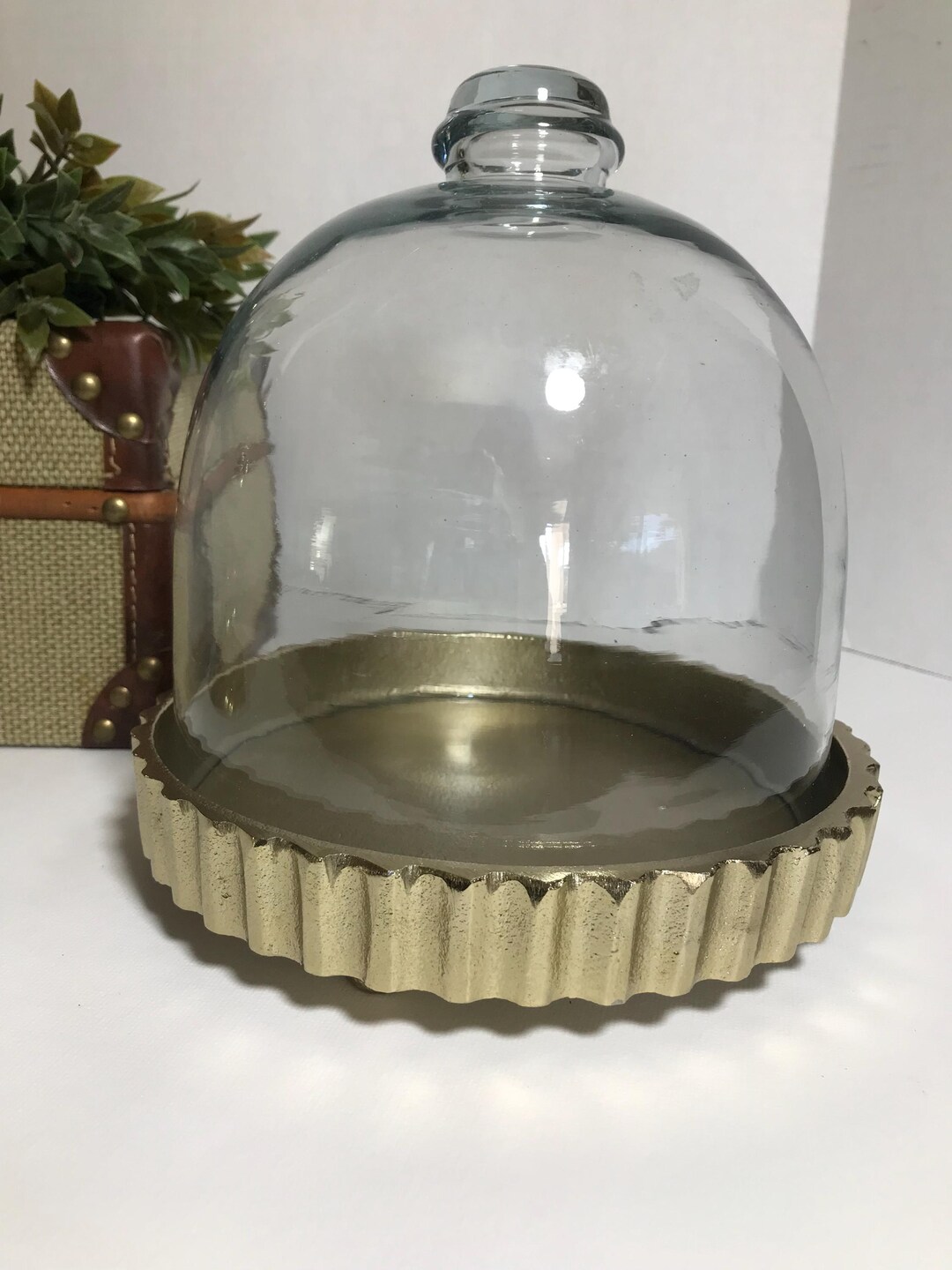 Gold Metal and Glass Decorative Cloche, Removable Glass Cloche With ...