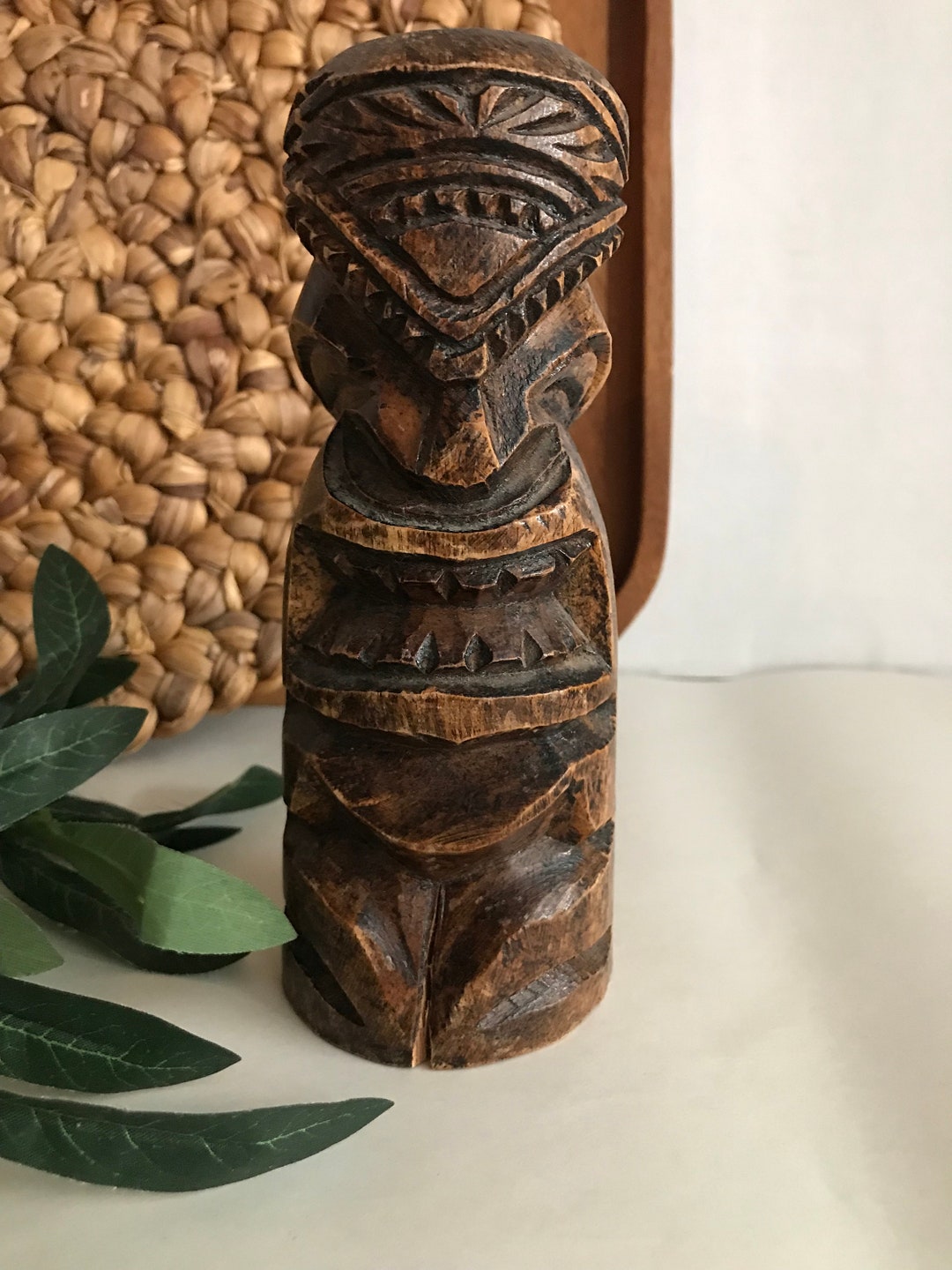 Vintage Tiki Decor, Vintage Hand Carved Wooden Tiki Statue, Solid Wood ...