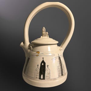 Sculptural Art Pottery Teapot, Signed Ceramic Teapot With Cityscape ...