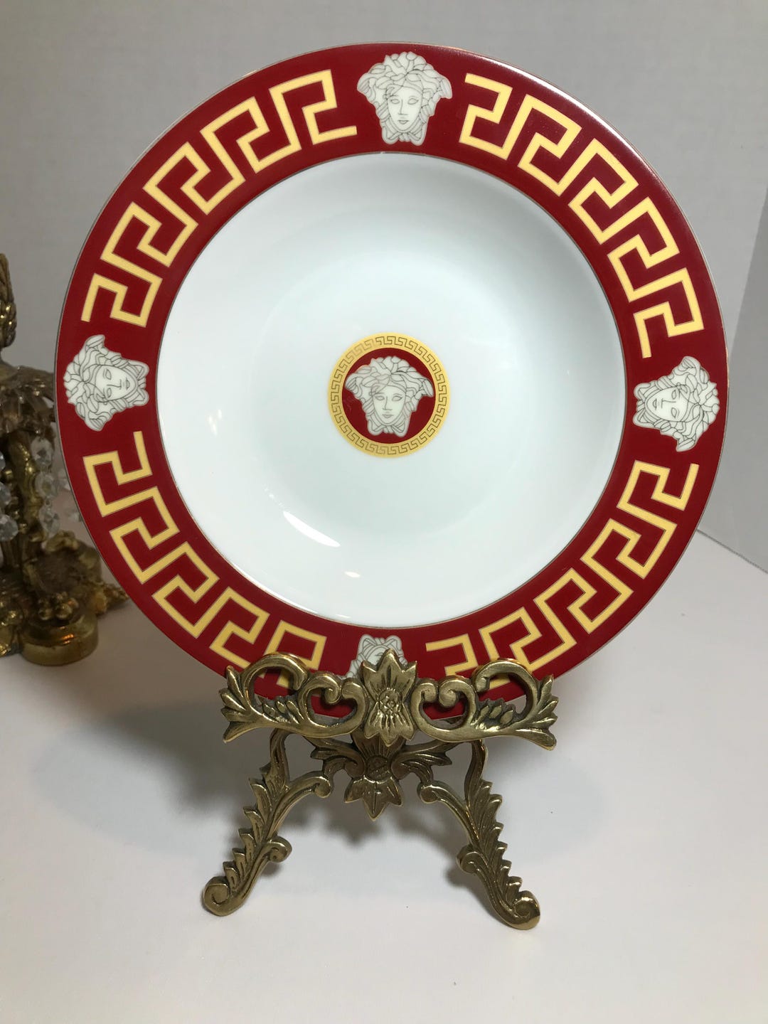Vintage Porcelain Red Greek Key and Medusa 8.75" Bowl, Vtg ...