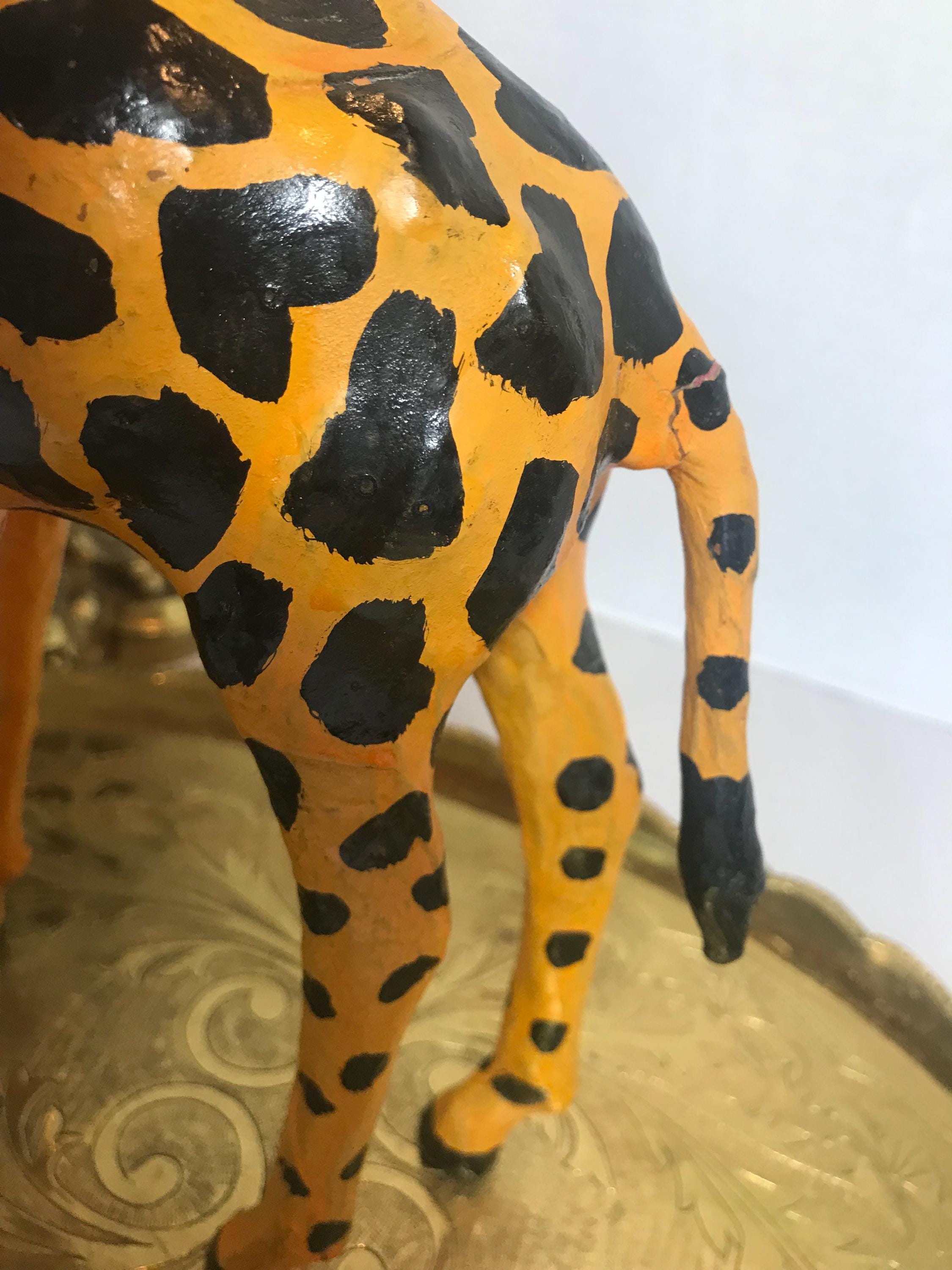 Vintage Leather Wrapped Statue, Vtg Distressed Leather Giraffe Statue ...
