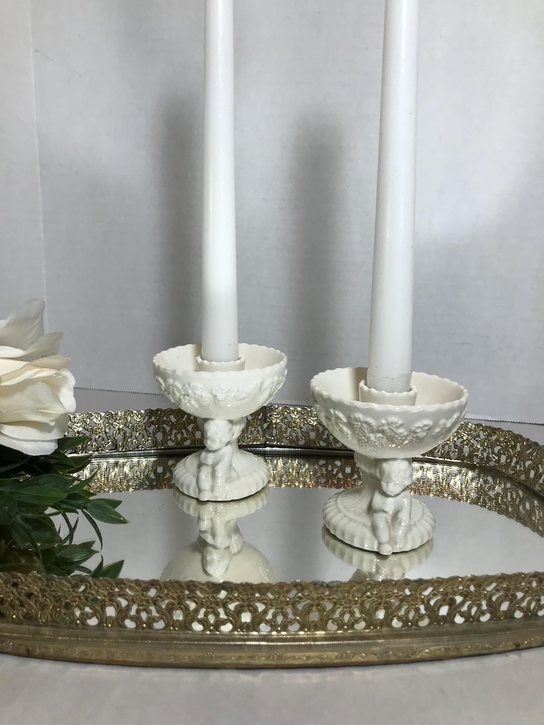 Vintage White Ceramic Cherub Angel Candle Holder Set, Vintage Lefton ...