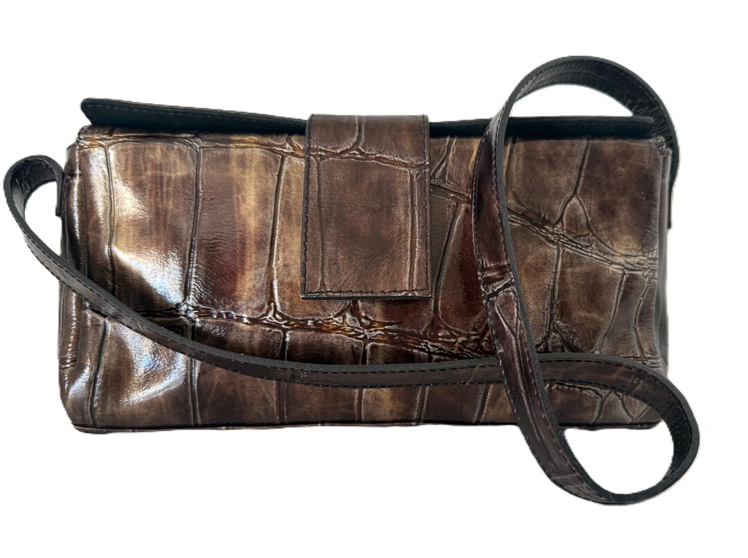 Vintage Michael Rome by Besozzi Croc Embossed Brown Leather Handbag ...