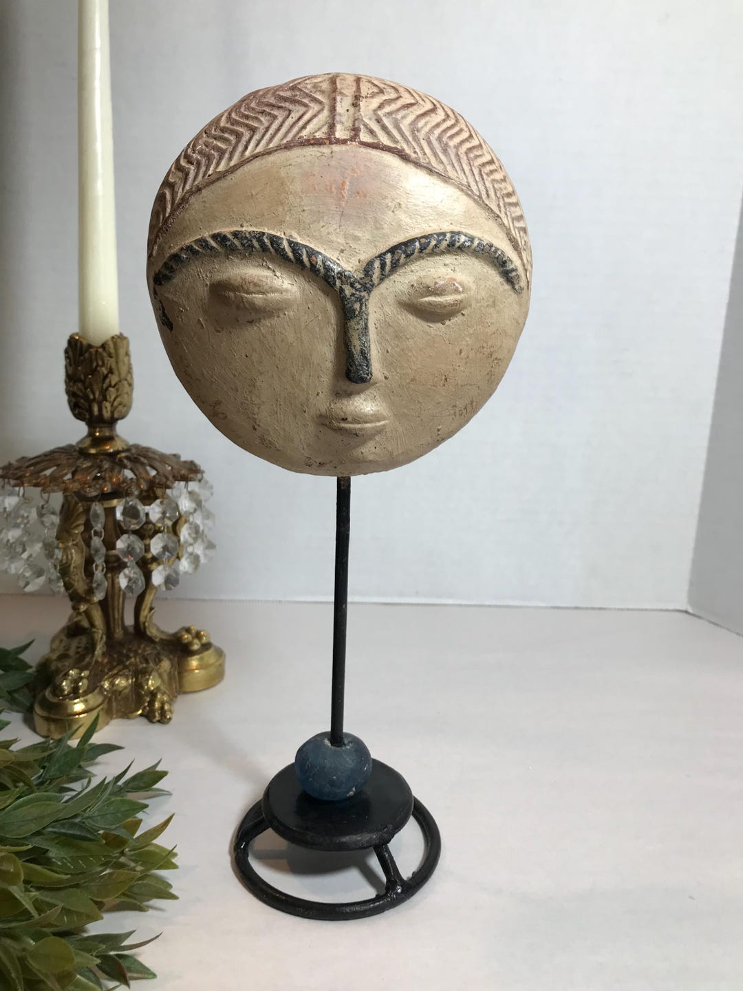 Vintage Ceramic Mask Statue, Vintage Terracotta and Ceramic Mask Statue ...