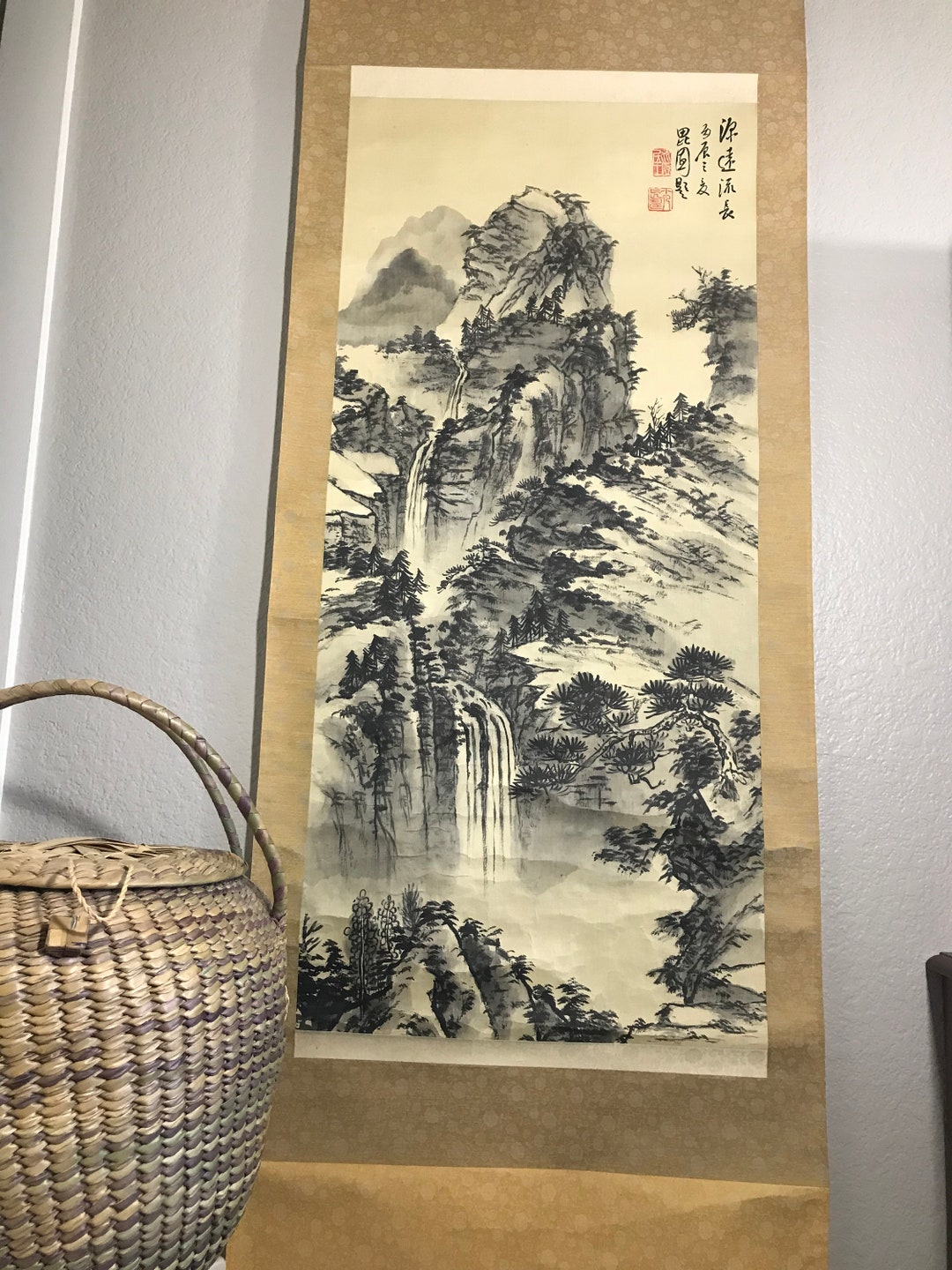 Vintage Chinese Scroll Art, Vtg Asian Scroll Painting on Paper ...