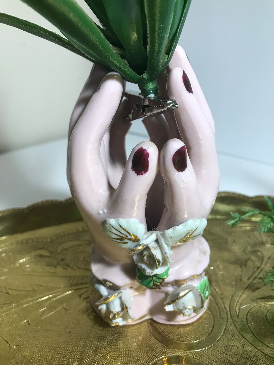Vintage 60s Ceramic Hands Figurine, Vintage Pink Ceramic Hands Jewelry ...