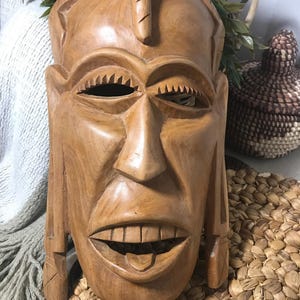 Vintage Hand Carved Wooden Wall Mask, Vintage Genuine Hand Carved ...