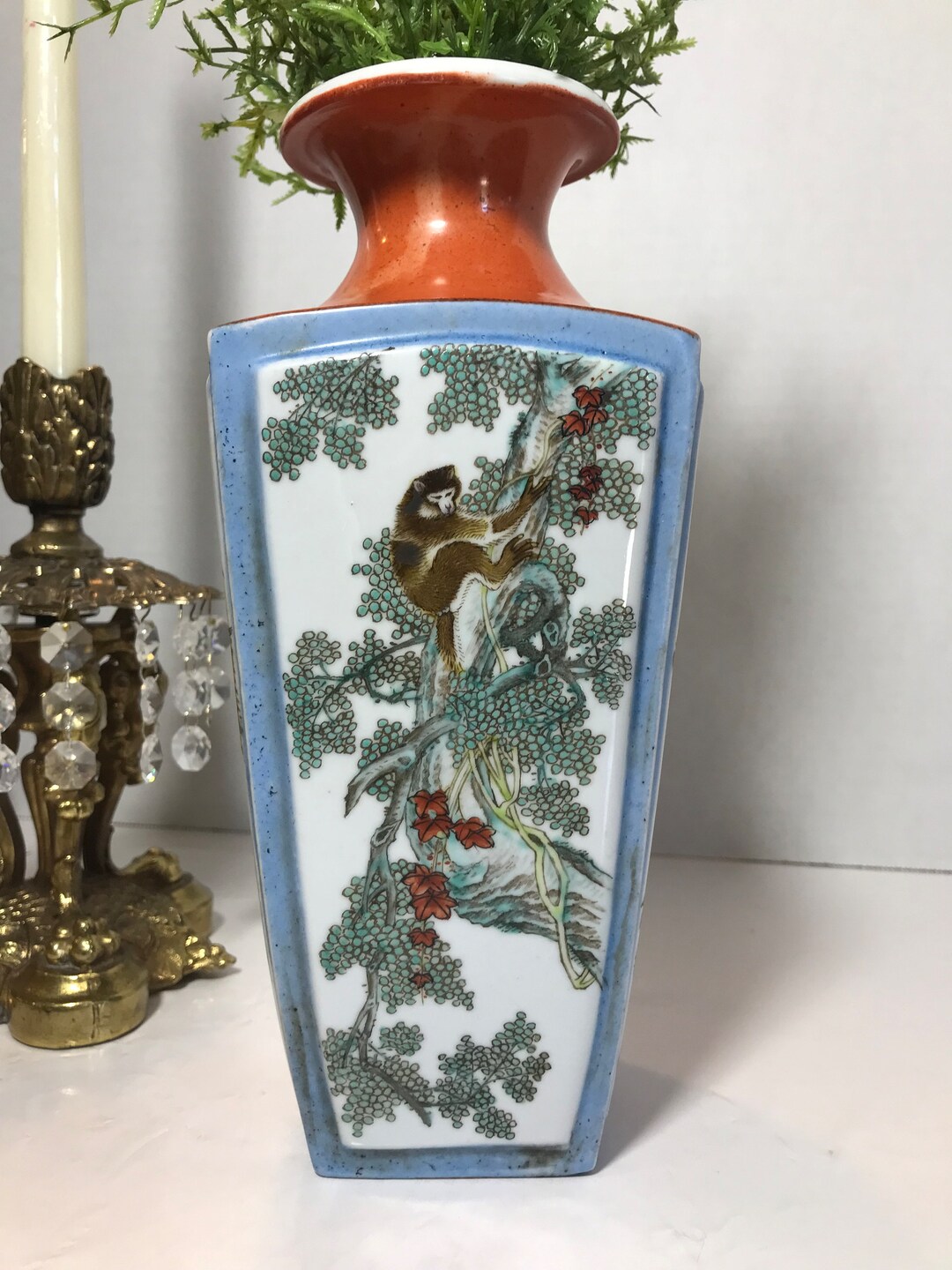 Vintage Nian Qian Zhilong Ceramic Hand Painted Vase, Chinoiserie Style ...