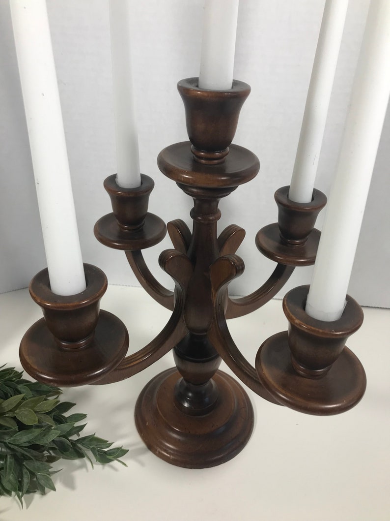 Vintage Elegant Wood Candelabra, Vintage Dark Wood 5 Arm Candelabra ...