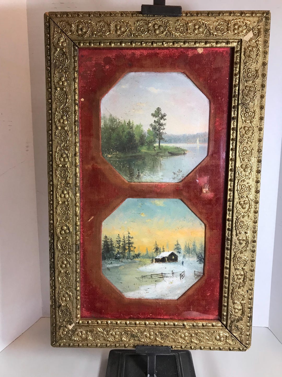 Antique Hand Painted Tile Framed Art, 19th Century Hand Painted Octagon ...